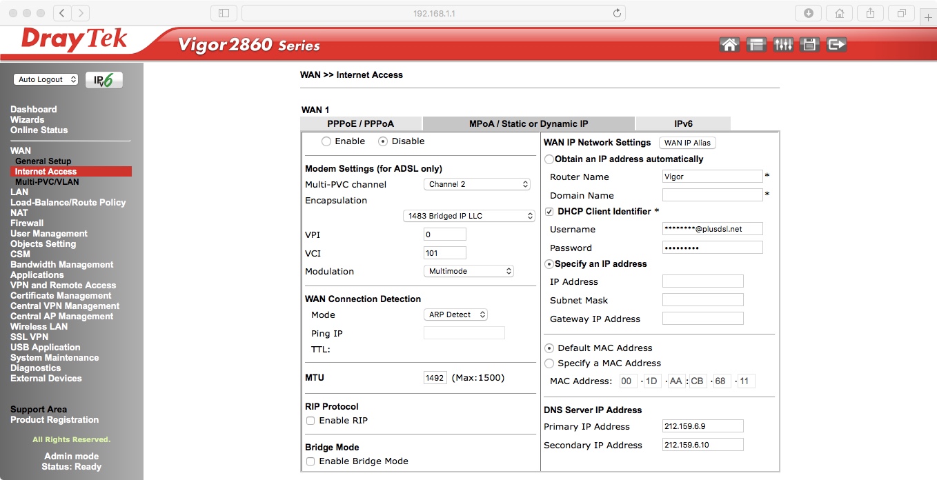 Fixed: Draytek 2860n settings help! - Plusnet Community