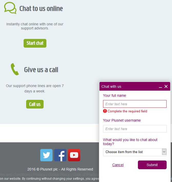 Chat isn't available - no service notice - Plusnet Community