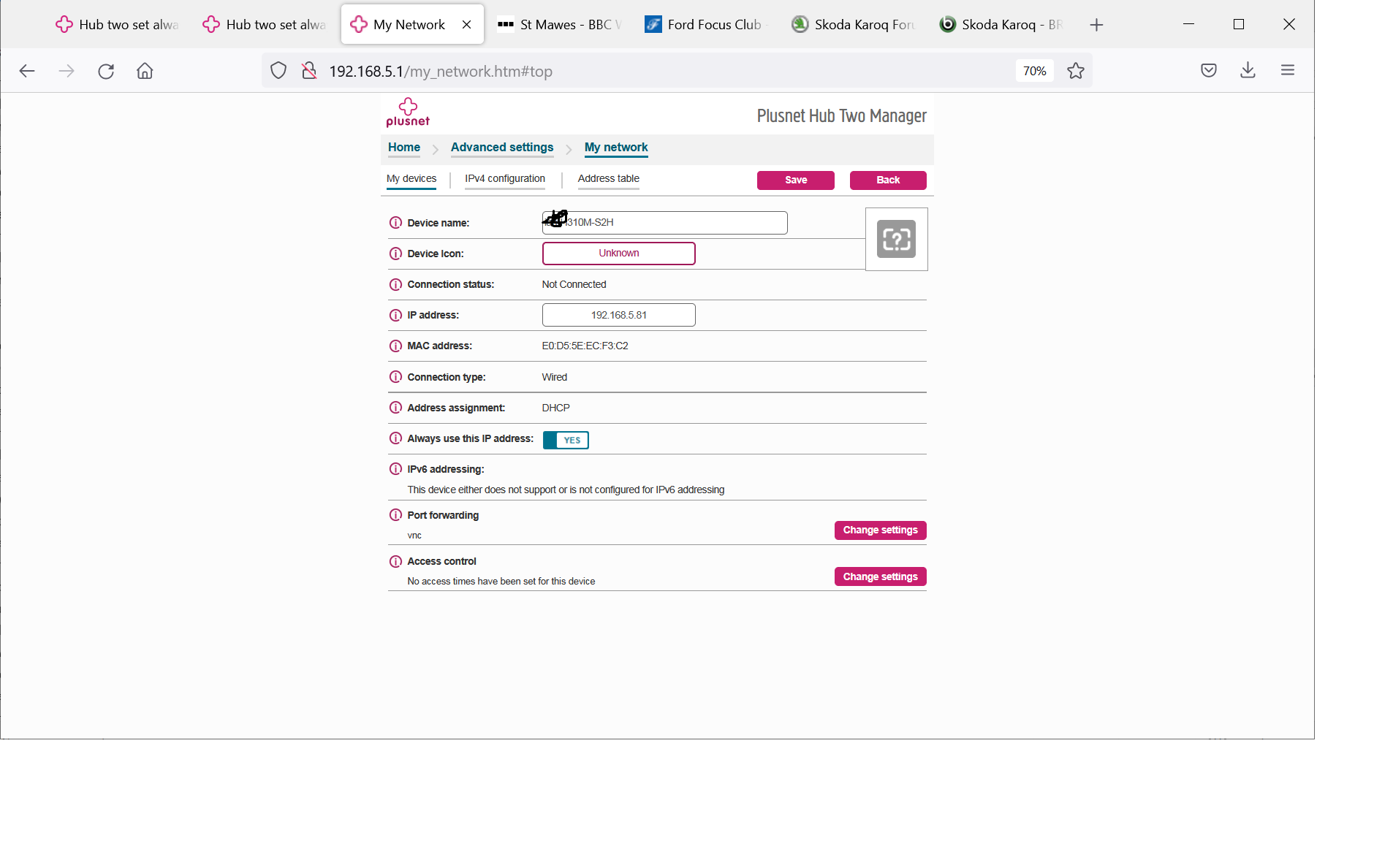 Hub two set always use ip - Plusnet Community