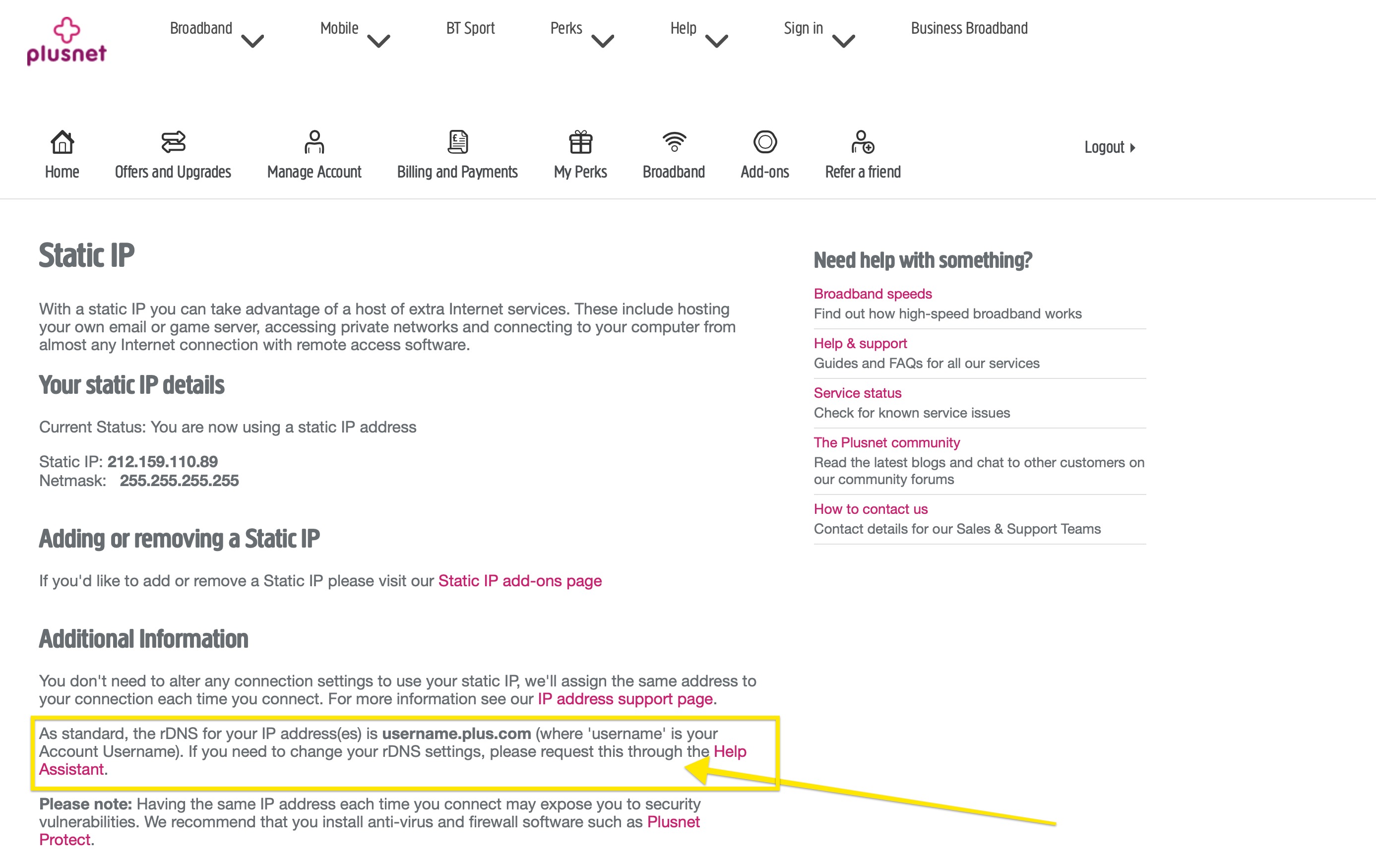 Fixed: rDNS change on personal FTTP account - Plusnet Community