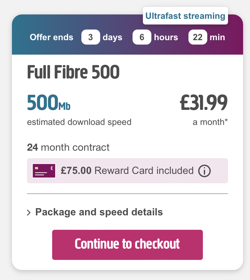 £75 reward card - service went live yesterday - Plusnet Community