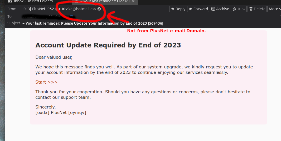Fixed: Scam e-mail received today, 26th December 2023. - Plusnet Community