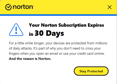 Fixed: Norton pop up says only 30 days left - Plusnet Community