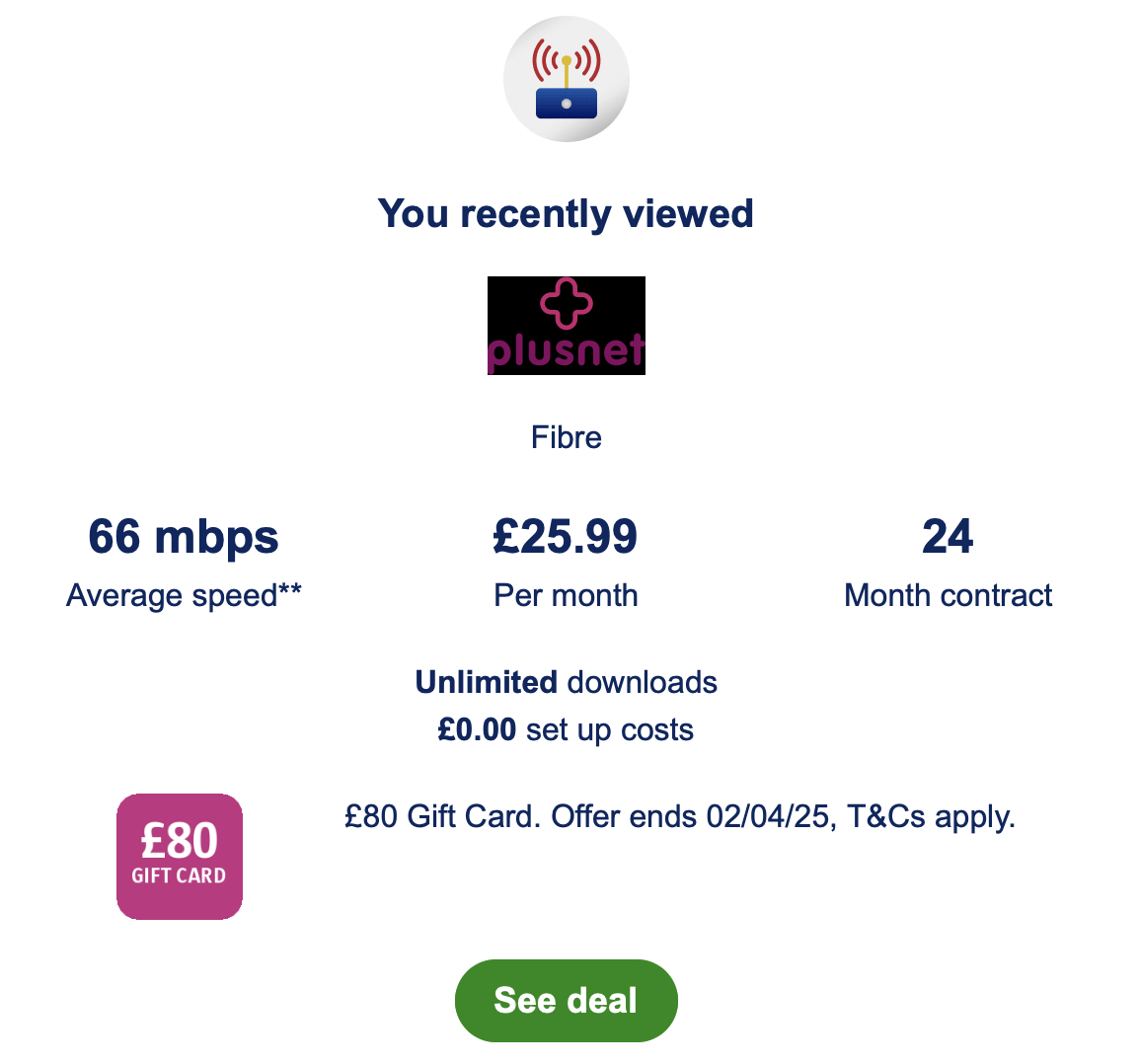 No Sign of £80 Reward Card - Plusnet Community