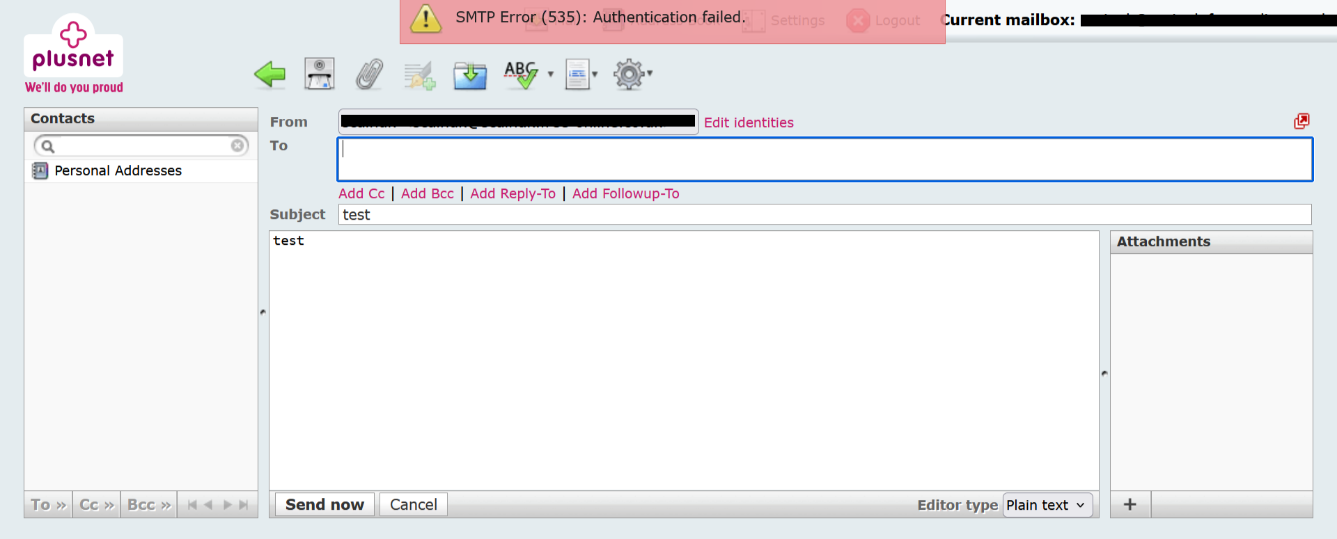 Unable to send emails using Plusnet Webmail (Free-... - Plusnet Community
